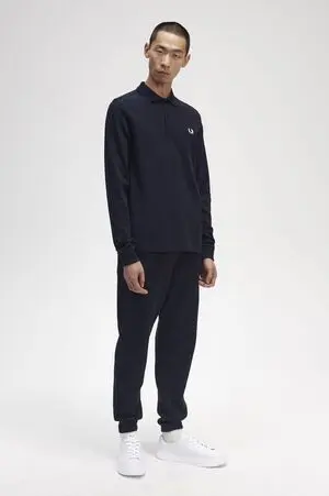 Fred Perry Long Sleeved Logo Embroidered Polo Shirt - Black