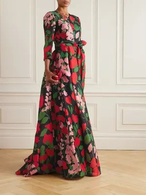 Carolina Herrera Floral Print Silk Gauze Maxi Dress