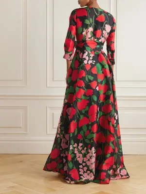 Carolina Herrera Floral Print Silk Gauze Maxi Dress