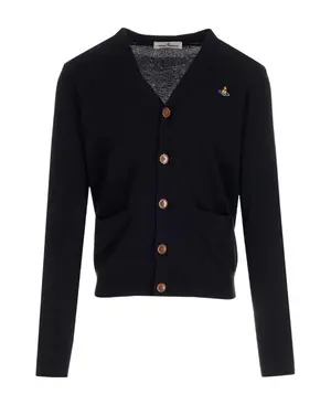 VIVIENNE WESTWOOD Orb Logo Embroidered V-neck Cardigan - Black