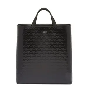 Prada Embossed Geometric Pattern Tote - Black