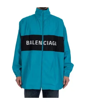 Balenciaga Logo Printed High-neck Zip-up Jacket - Blue
