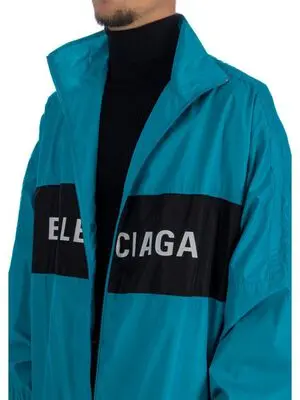 Balenciaga Logo Printed High-neck Zip-up Jacket - Blue