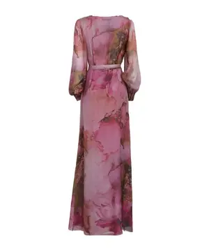 Alberta Ferretti Printed Long Sleeve V-neck Maxi Dress