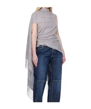 JEAN PAUL GAULTIER Checkered Tassel Hem Scarf Draped Top