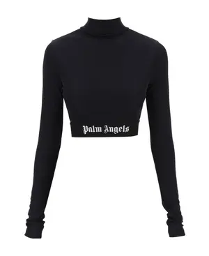 Palm Angels Cropped Long Sleeve High Neck Top