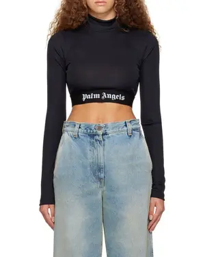 Palm Angels Cropped Long Sleeve High Neck Top