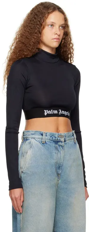 Palm Angels Cropped Long Sleeve High Neck Top