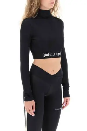 Palm Angels Cropped Long Sleeve High Neck Top