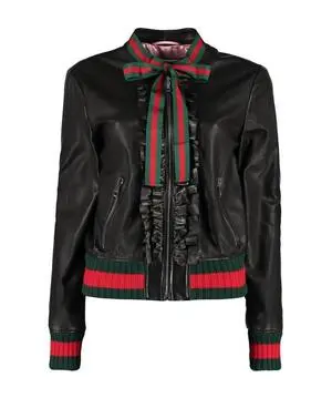 Gucci Leather Knot Detailed Bomber Jacket