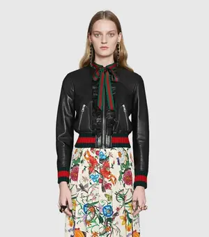 Gucci Leather Knot Detailed Bomber Jacket