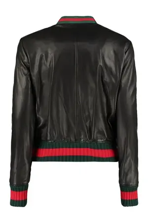Gucci Leather Knot Detailed Bomber Jacket