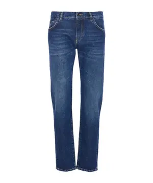 Dolce & Gabbana Logo Plaque Straight Leg Jeans - Blue