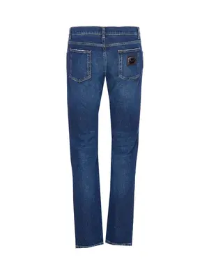 Dolce & Gabbana Logo Plaque Straight Leg Jeans - Blue