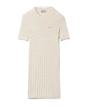 Miu Miu Ribbed Knit Short Sleeve Mini Dress - No