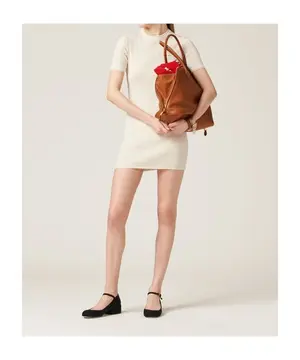 Miu Miu Ribbed Knit Short Sleeve Mini Dress