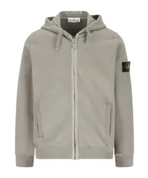 Stone Island Logo Patch Zip-up Hoodie - Gray