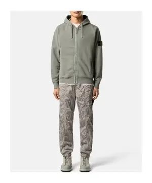 Stone Island Logo Patch Zip-up Hoodie - Gray