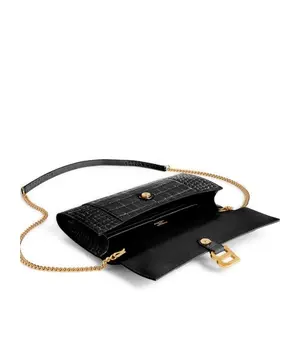Balenciaga Hourglass Pochette Embossed Top Handle Bag - Black