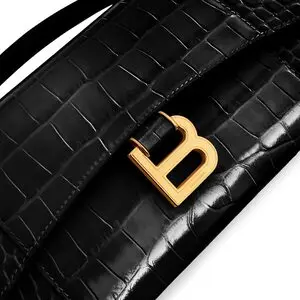 Balenciaga Hourglass Pochette Embossed Top Handle Bag - Black