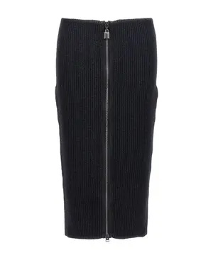 TOM FORD High-waisted Ribbed Knit Midi Skirt With Zipper And Padlock Detail - Black