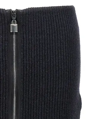 TOM FORD High-waisted Ribbed Knit Midi Skirt With Zipper And Padlock Detail - Black