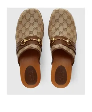 Gucci Gg Canvas Clogs With Leather Trim