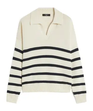 Max Mara Striped Knitted Polo Top - White Blue