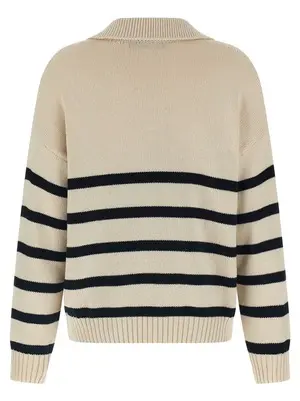 Max Mara Striped Knitted Polo Top - White Blue