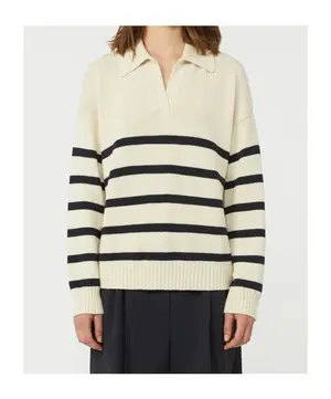 Max Mara Striped Knitted Polo Top - White Blue