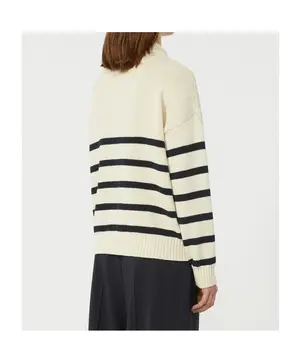 Max Mara Striped Knitted Polo Top - White Blue
