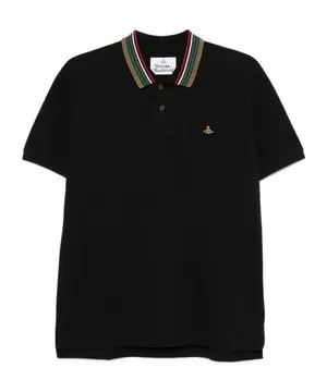 VIVIENNE WESTWOOD Short Sleeved Orb-embroidered Polo Shirt - Black