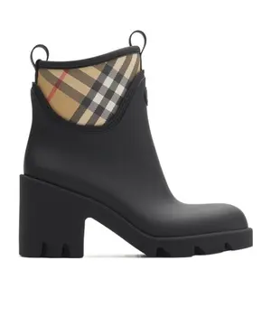 Burberry Round-toe Checked Heeled Boots - Black