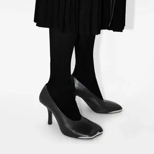 Burberry Square Toe Stiletto Pumps With Quilted Insole And Equestrian Knight Sole Design