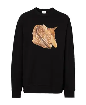 Burberry Deer Print Crewneck Sweatshirt - Black