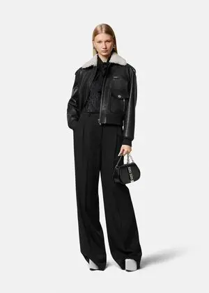 Versace Allover Logo Print Satin Shirt With Tie Neck