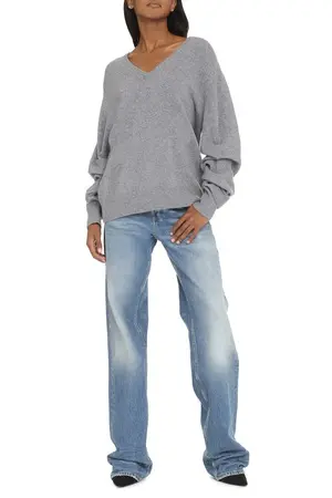 Tory Burch V-neck Wool Jumper With Floral Detail - Gray
