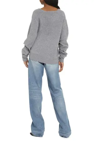 Tory Burch V-neck Wool Jumper With Floral Detail - Gray