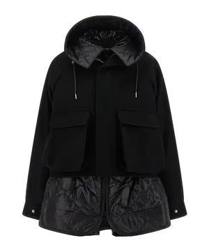 Sacai Melton Wool Blouson With Quilted Nylon Overlay - Black
