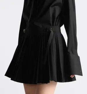 Dior Pleated Mini Skirt With Double Buckle Belt - Black
