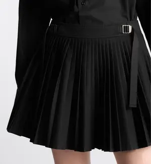 Dior Pleated Mini Skirt With Double Buckle Belt - Black