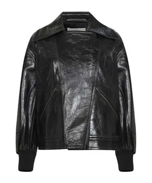 Co Asymmetric Textured Leather Coat