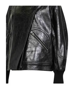 Co Asymmetric Textured Leather Coat