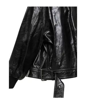 Co Asymmetric Textured Leather Coat