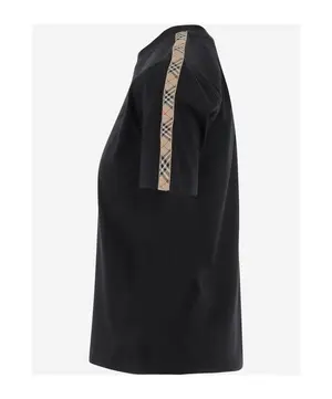 Burberry Logo Embroidered Check-trim T-shirt - Black