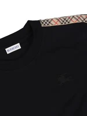 Burberry Logo Embroidered Check-trim T-shirt - Black