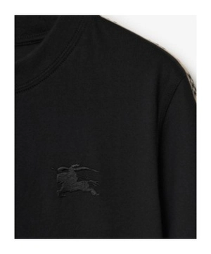 Burberry Logo Embroidered Check-trim T-shirt - Black