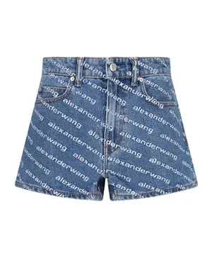 Alexander Wang Allover Logo Printed Denim Shorts