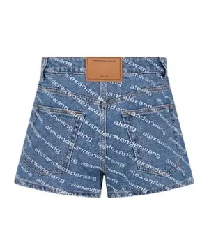 Alexander Wang Allover Logo Printed Denim Shorts