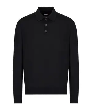 Giorgio Armani Long-sleeved Knit Polo Shirt - Black